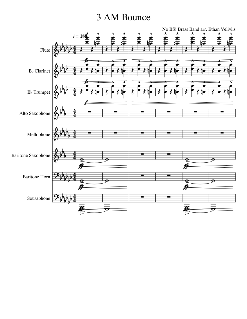 3 AM Bounce Sheet music for Mellophone, Flute, Clarinet in b-flat, Saxophone alto & more ...