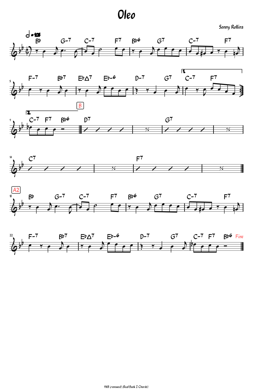 Oleo (Lead sheet with lyrics ) Sheet Music with Chords for Piano (Solo ...