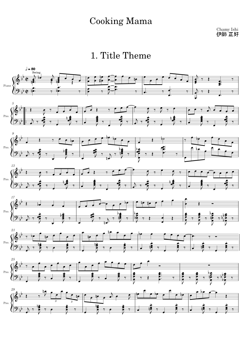 Cooking Mama Sheet Music for Piano, Tambourine, Bass guitar, Drum group ...