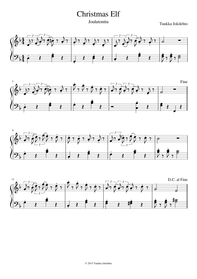 Christmas Elf (Joulutonttu) Sheet music for Piano (Solo) Easy ...