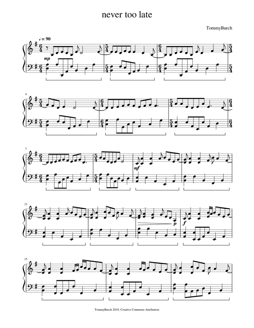 never too late Sheet music for Piano (Solo) | Musescore.com