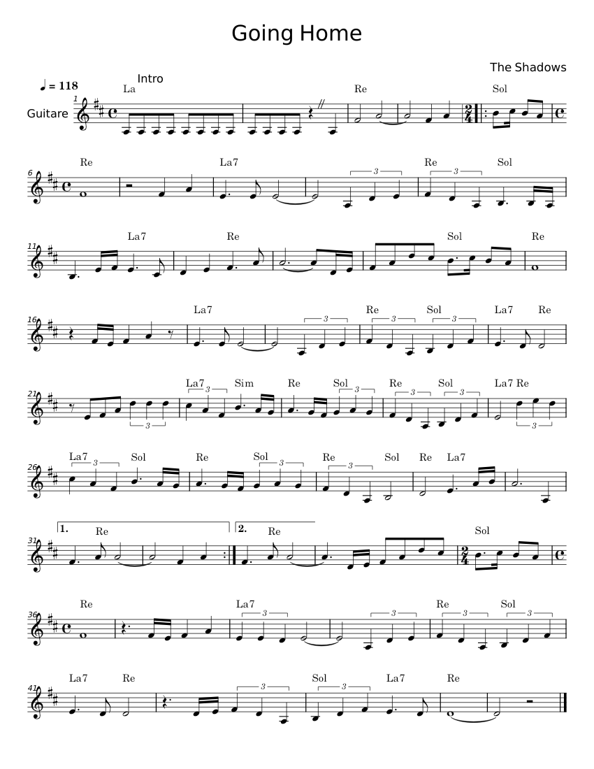 Going home -Local hero- - The Shadows Sheet Music with Chords for ...