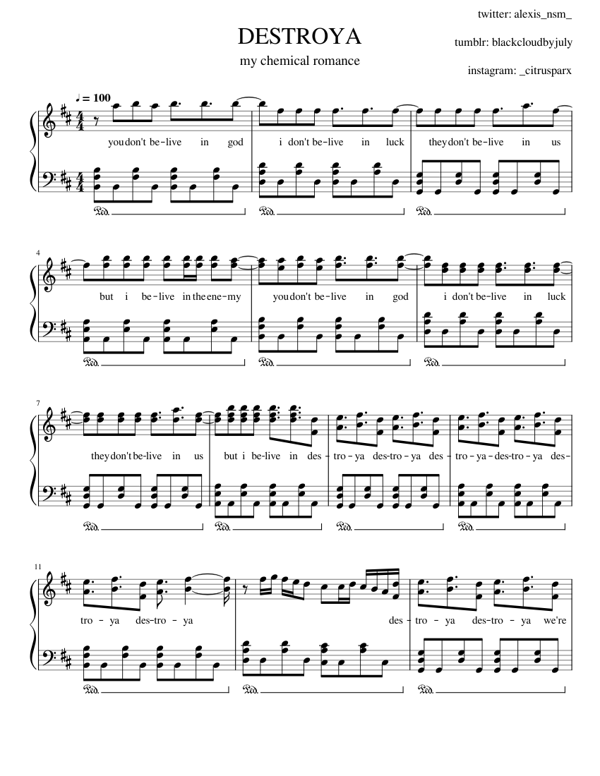 destroya - mcr Sheet Music for Piano (Solo) | MuseScore.com