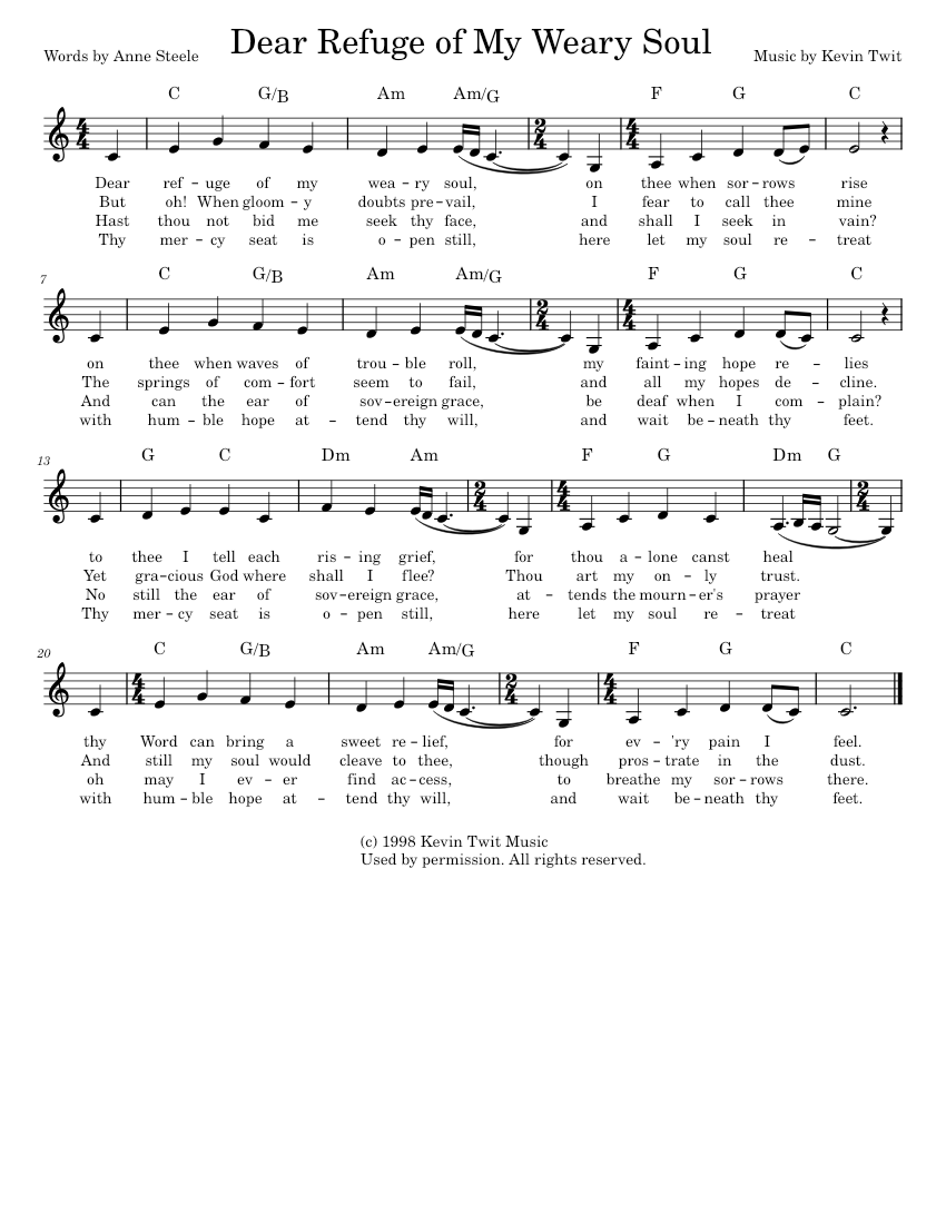 Dear Refuge Of My Weary Soul Sheet Music For Piano Choral Easy