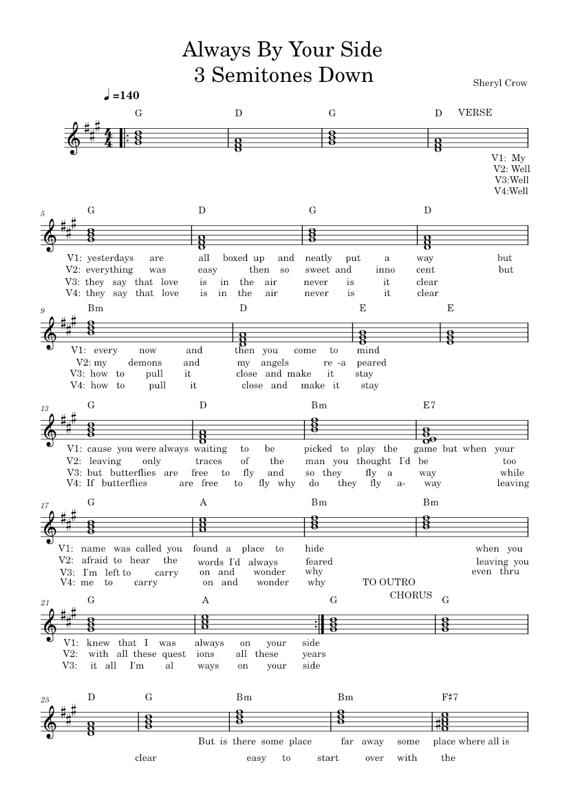 Always By Your Side 3 semitones down performance rev 1 Sheet music for ...