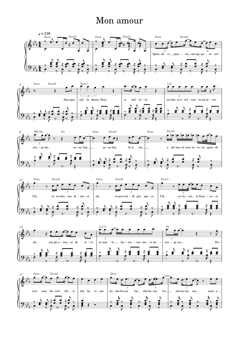 Mon amour – Annalisa Sheet Music with Chords for Piano (Solo ...