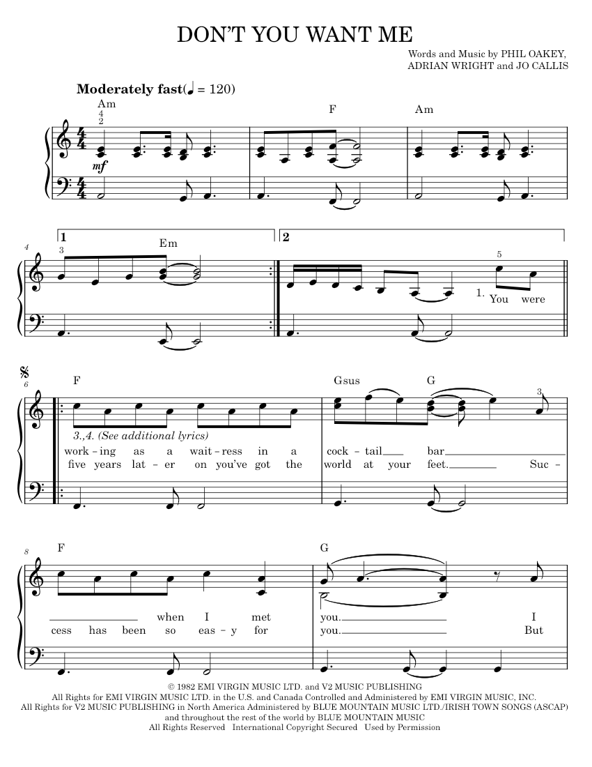 Don't You Want Me Sheet music for Piano by Glee Cast Official ...