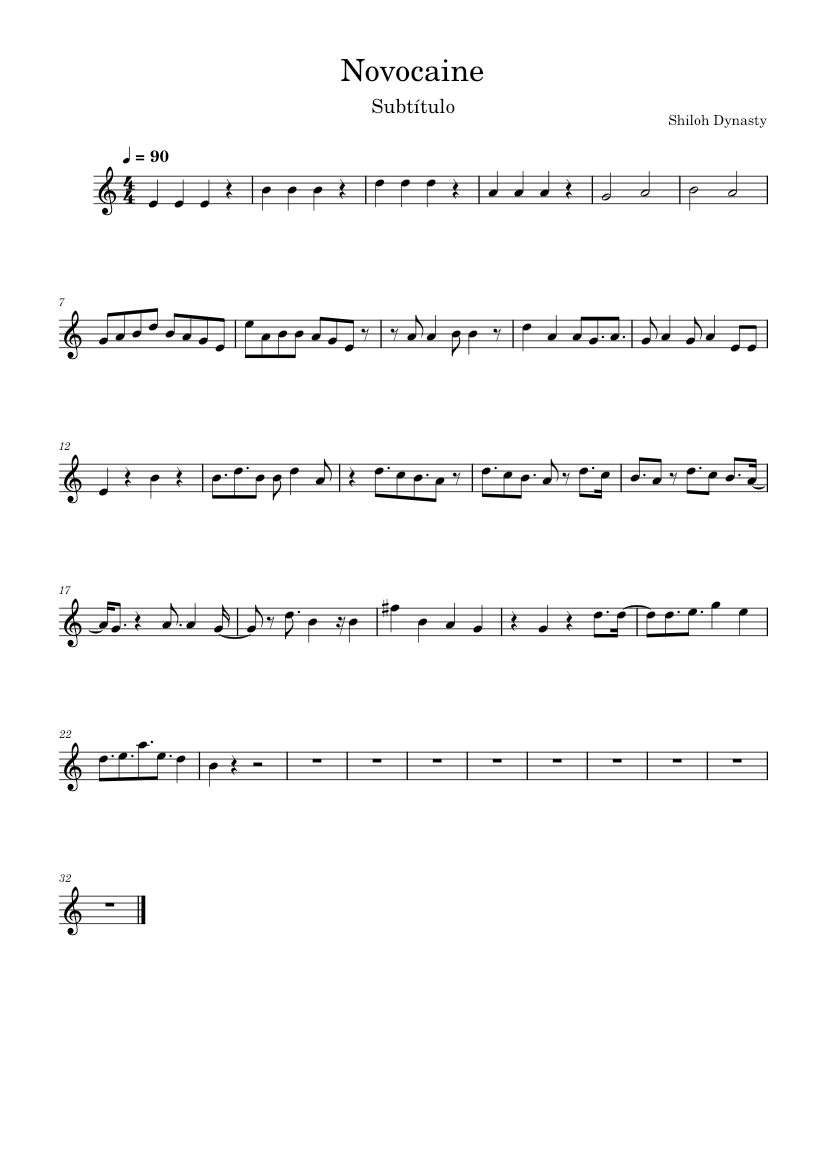 Novocaine – Shiloh Dynasty Novocaine (Incomplete) to Violin (Solo) Sheet Music for Violin ...
