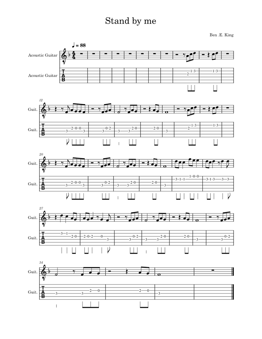 Stand by me – Ben E. King Stand by me Sheet music for Guitar (Mixed ...