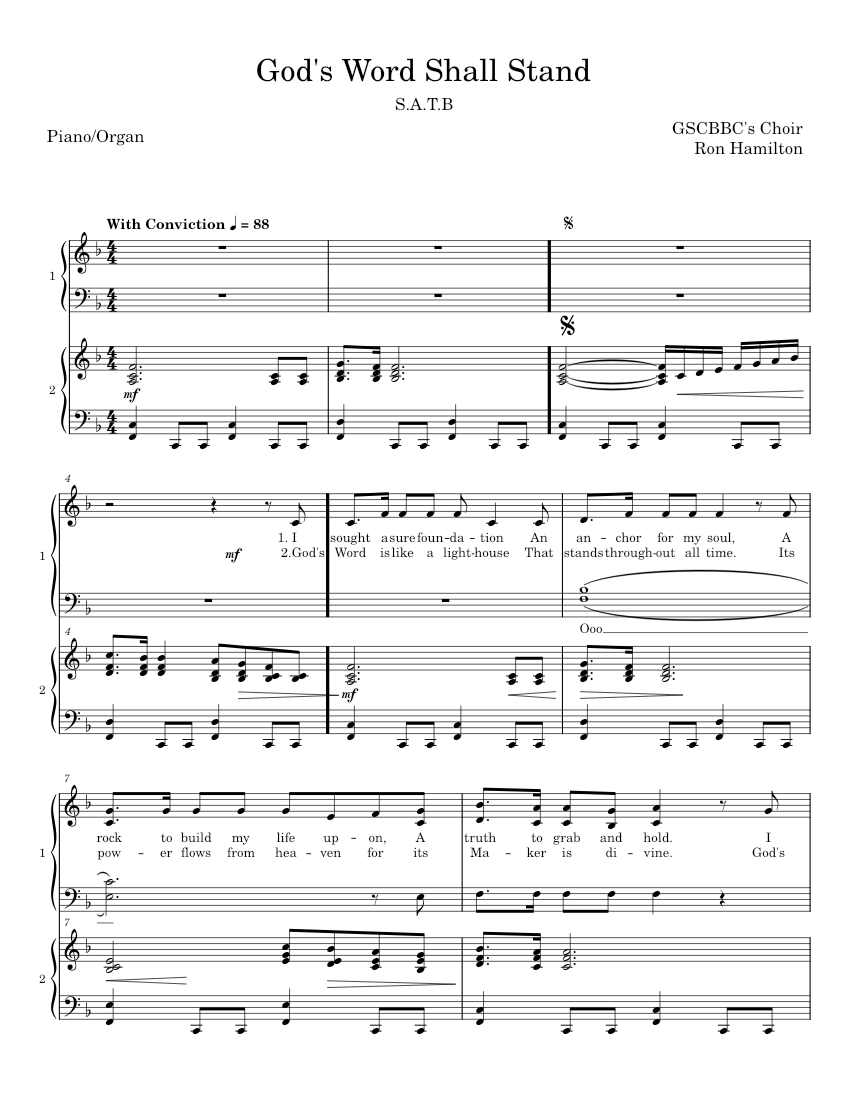 God's Word Shall Stand - Ron Hamilton Sheet Music for Piano (Piano Duo ...