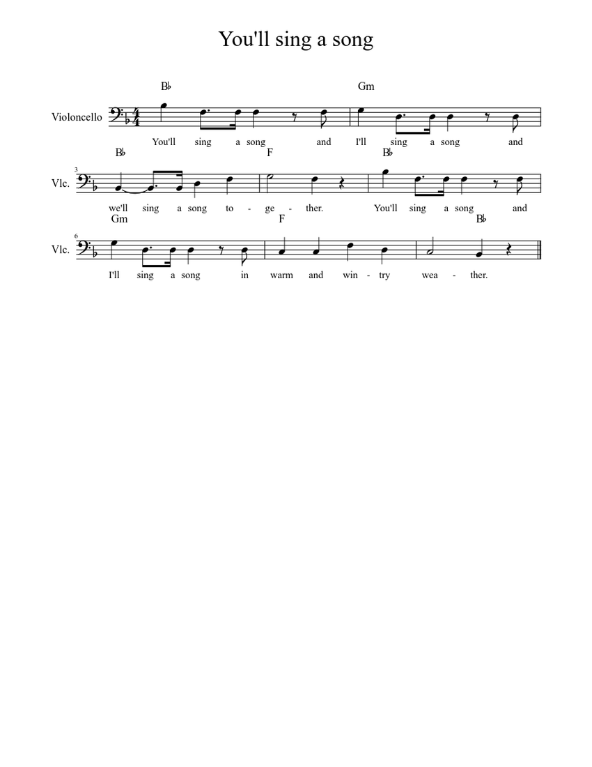 You'll sing a song (Cello) Sheet music for Cello (Solo) | Download and ...