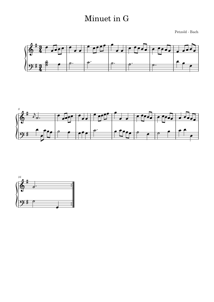 Minuet in G major, BWV Anh.114 – Johann Sebastian Bach Minuet in G Sheet music for Piano (Solo ...