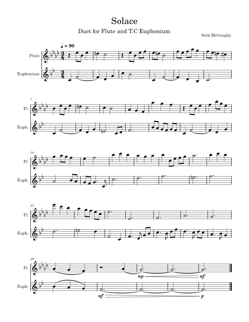 Solace Sheet music for Tuba, Flute (Mixed Duet) | Musescore.com