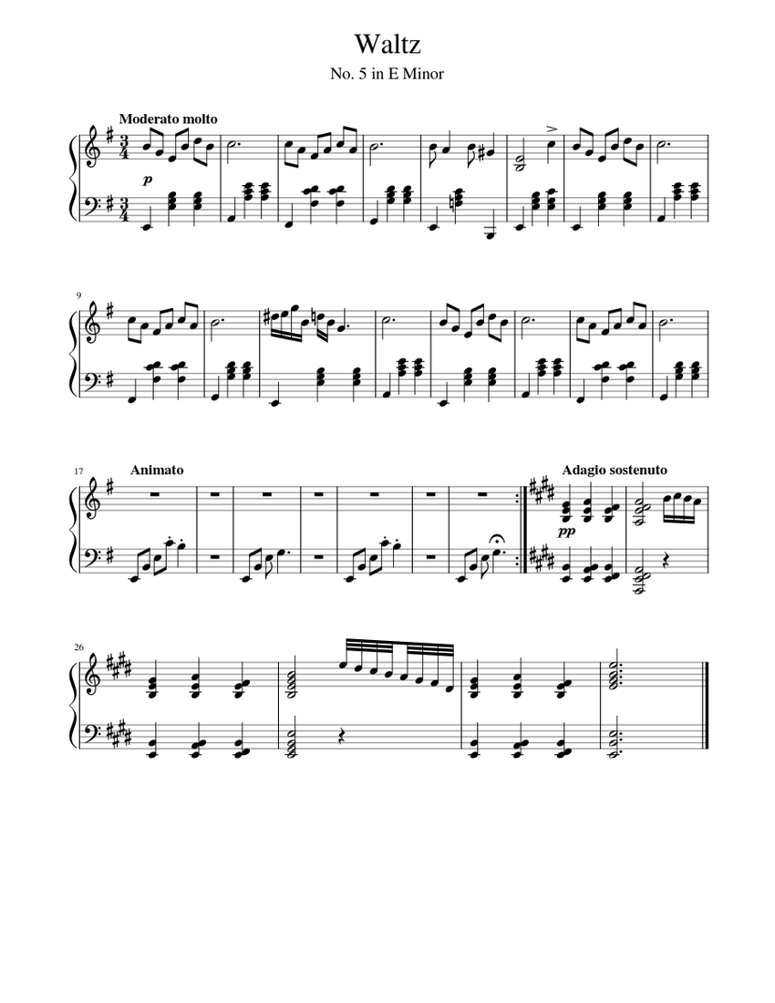 Waltz No. 5 in E Minor Sheet music for Piano (Solo) Easy | Musescore.com
