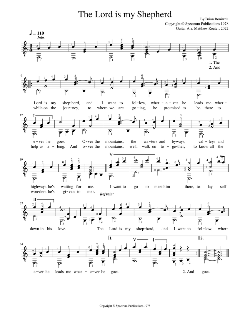 The Lord is my shepherd and I want to follow – Brian Boniwell Sheet ...