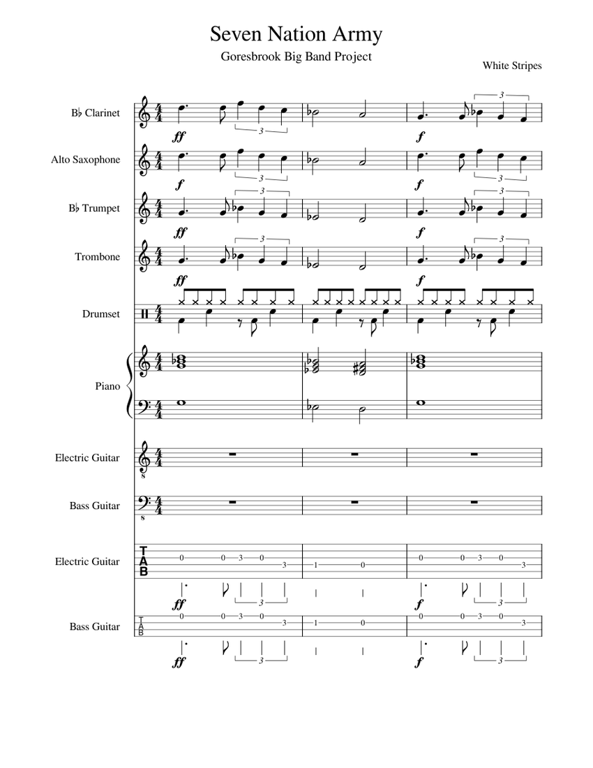 Seven Nation Army Sheet music for Piano, Trombone, Clarinet in b-flat ...