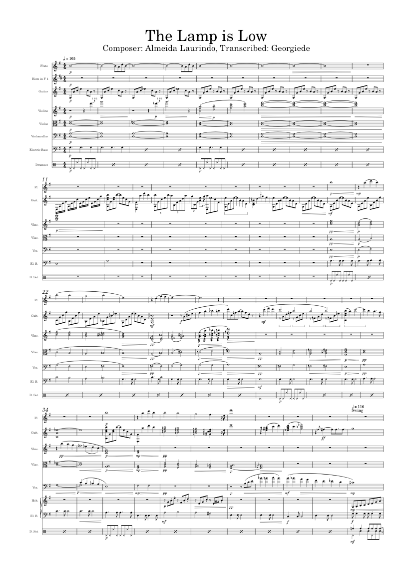 The Lamp is Low Sheet Music for Harpsichord, Flute, French horn, Guitar ...