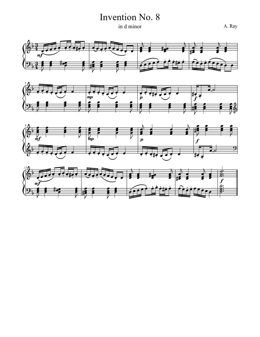 Invention #8 (D minor, 3/4) Sheet music for Piano (Solo) | Musescore.com