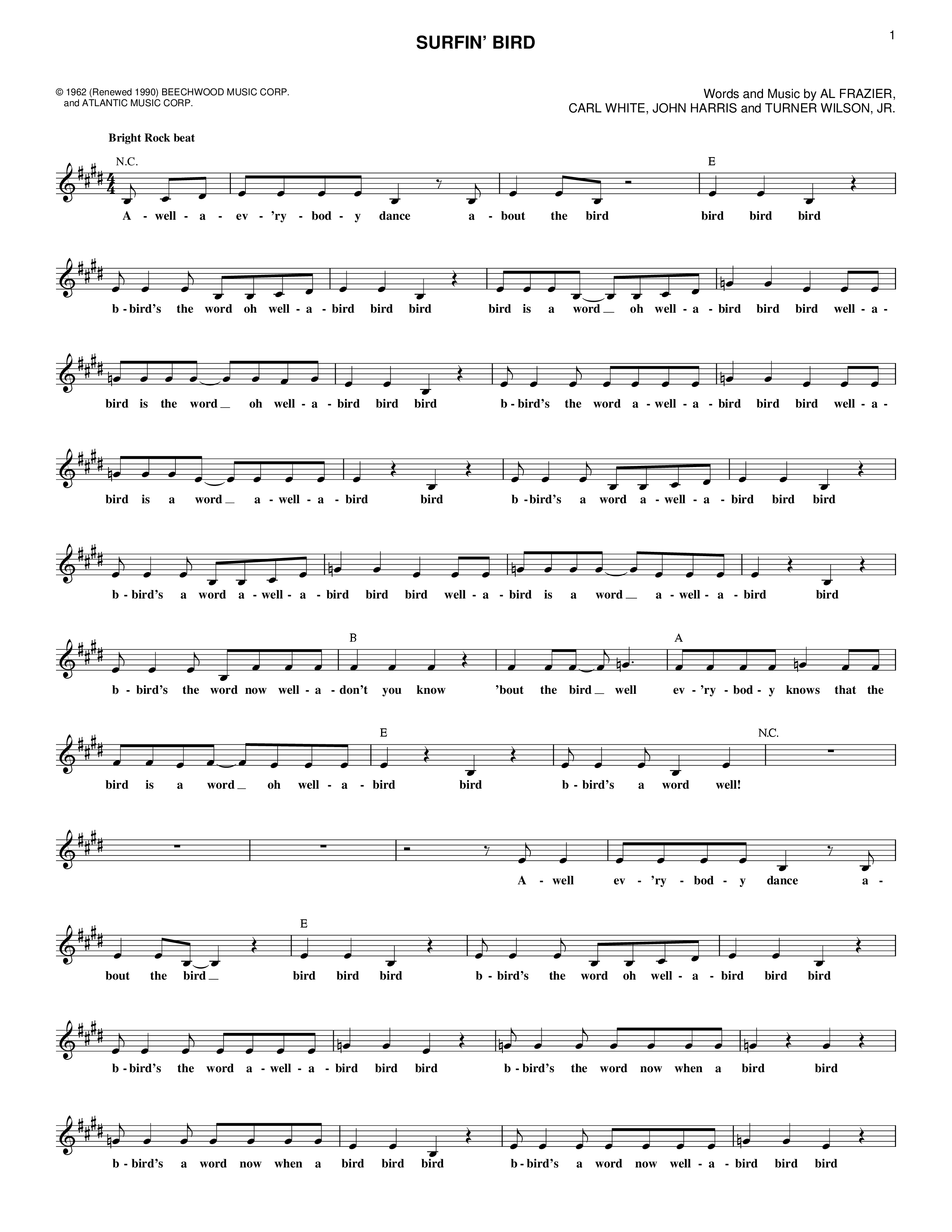 surfin bird Sheet music for Vocals by The Trashmen Official | MuseScore.com