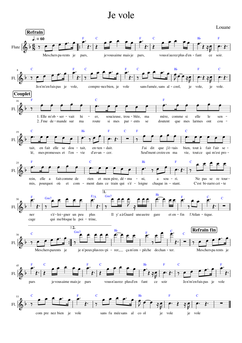 Je vole – Louane Sheet music for Flute (Mixed Duet) | Musescore.com