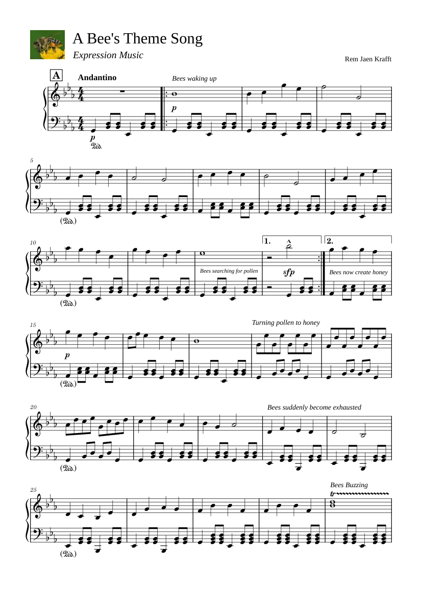 A Bee's Theme Song - Rem Jaen Krafft Sheet music for Piano (Piano Duo ...