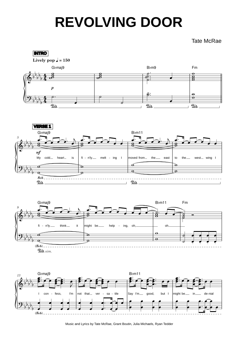 Play Official version of Revolving Door Sheet Music by Tate McRae for ...