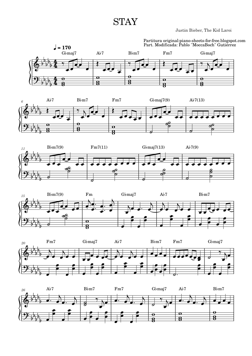 Stay – Kid LAROI and Justin Bieber piano Sheet Music for Piano (Solo ...