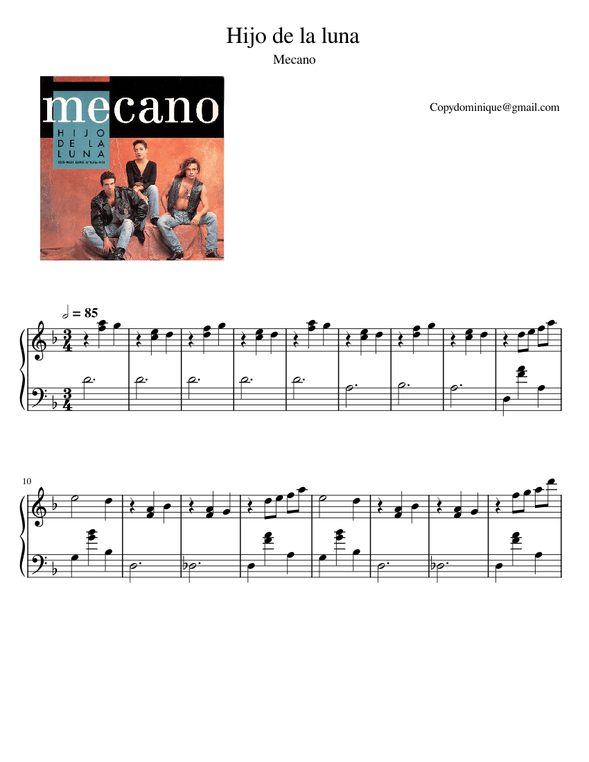 Hijo de la luna – Mecano Sheet Music for Piano (Solo) Easy | MuseScore.com