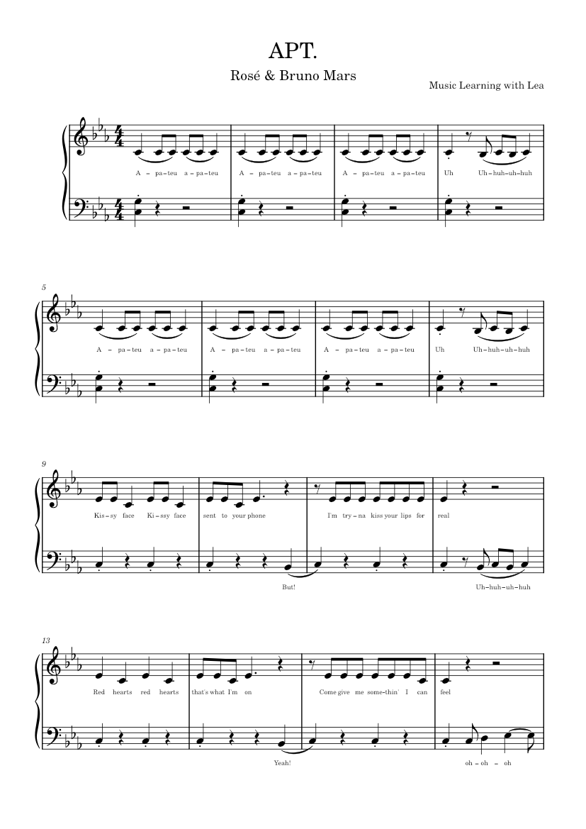APT. – ROSÉ, Bruno Mars Sheet Music for Piano (Solo) Easy | MuseScore.com