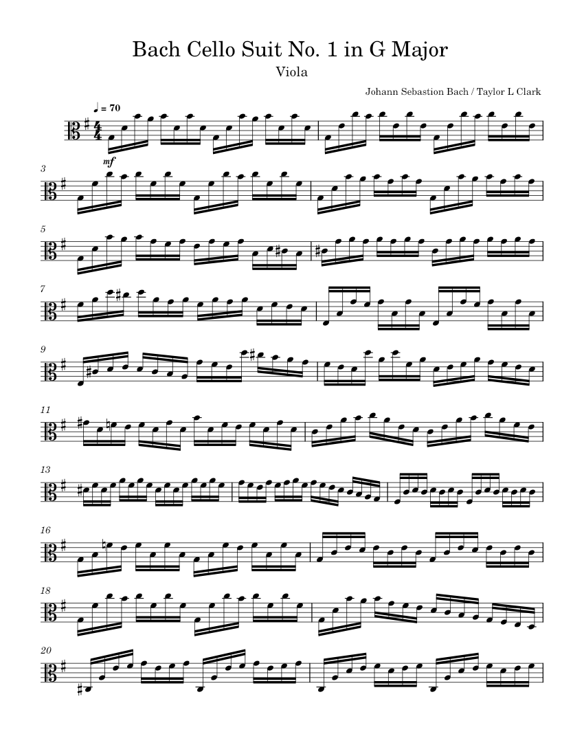 Cello Suite No.1 in G major, C Clef – Johann Sebastian Bach Sheet music ...