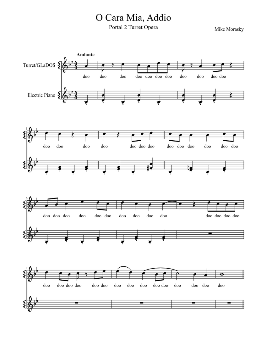 O Cara Mia, Addio Sheet music for Piano, Flute (Solo) | Musescore.com