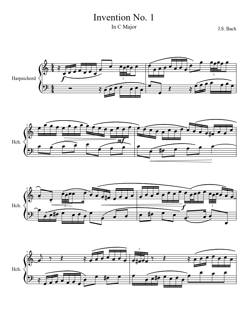 Invention No. 1 in C major BWV 772 Sheet music for Harpsichord (Solo ...