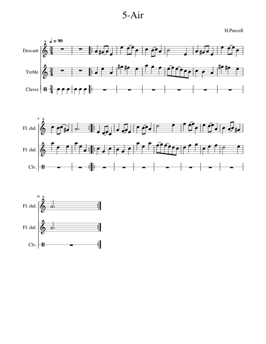 5-Air-Purcell Sheet music for Recorder, Claves (Woodwind Duet ...