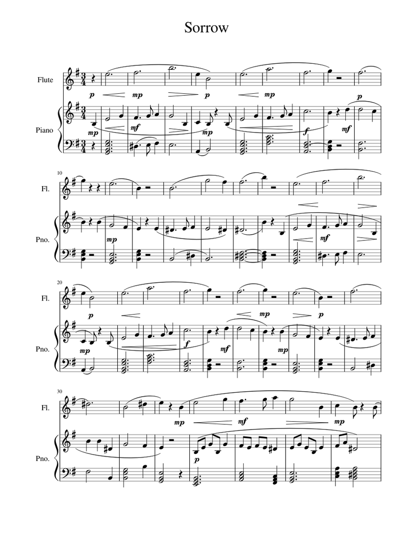 Sorrow Sheet music for Piano, Flute (Solo) | Musescore.com