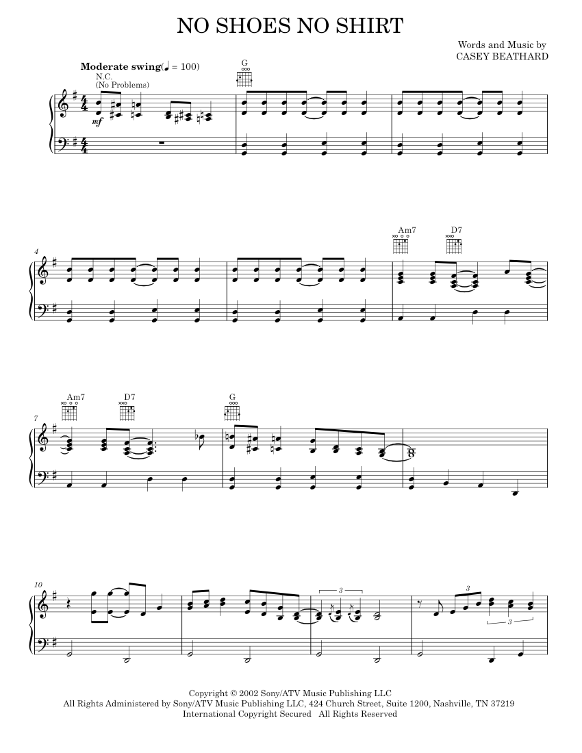 Play Official version of No shoes no shirt no problem Sheet Music by ...