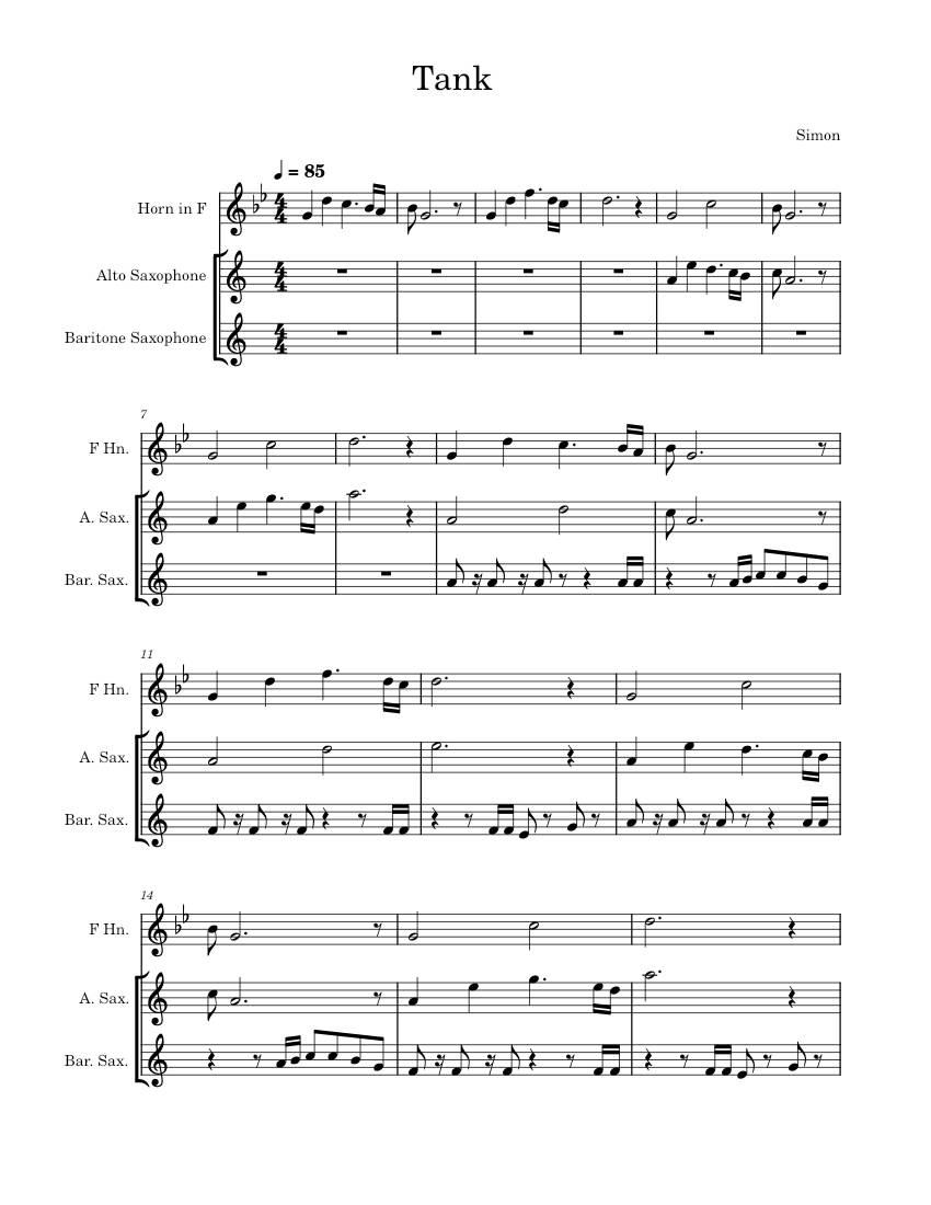 Tank Fanfare – unknown composer Tank Sheet music for Saxophone alto ...