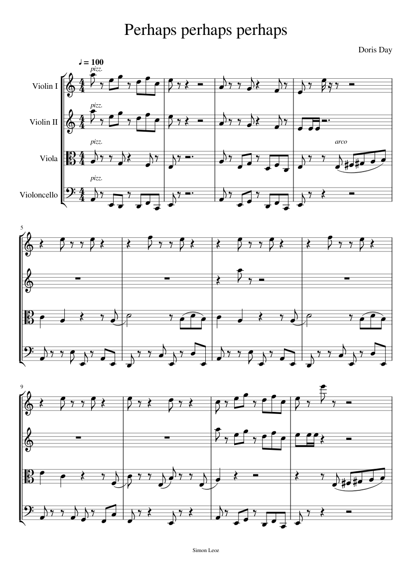 Perhaps perhaps perhaps Sheet music for Violin, Viola, Cello (String Quartet) | Musescore.com