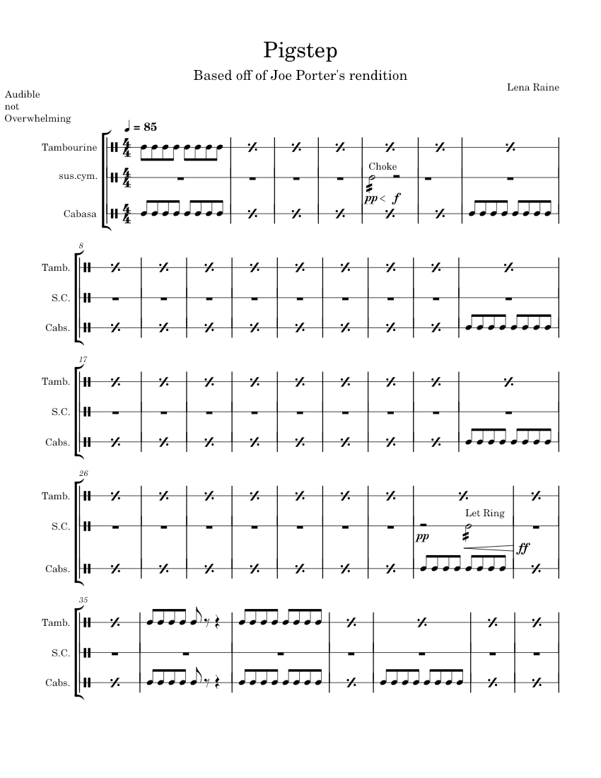 Pigstep – Lena Raine pig aux Sheet music for Drum group, Strings group ...