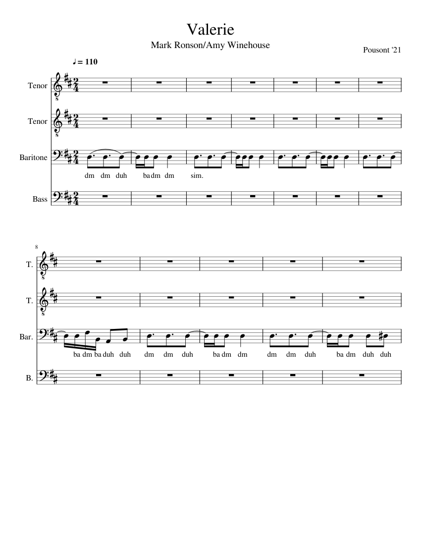 Valerie Sheet music for Tenor, Bass voice, Baritone (Choral ...
