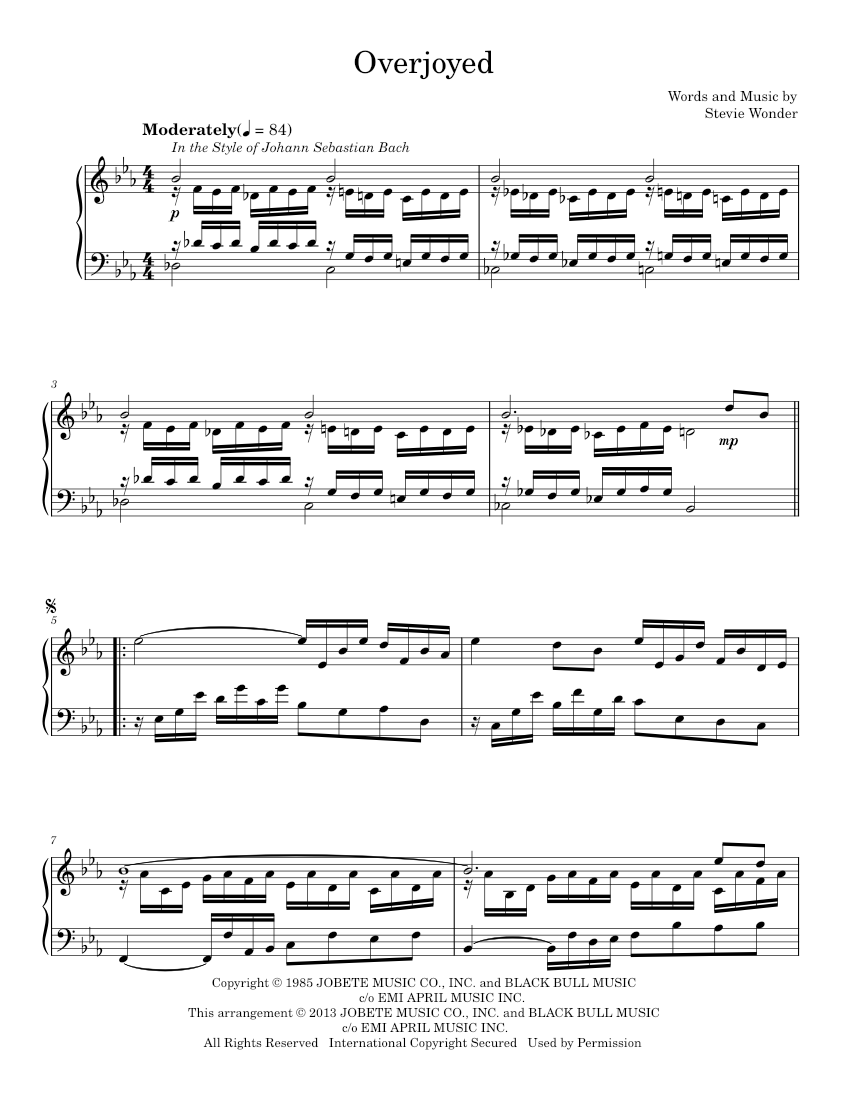 Play Official version of Overjoyed Sheet Music by Stevie Wonder for ...