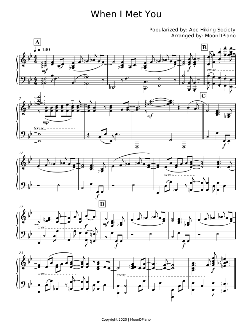 When i met you - Apo Hiking Society Sheet Music for Piano (Solo ...
