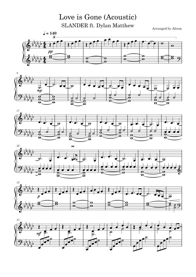 Love Is Gone Piano Sheet Music