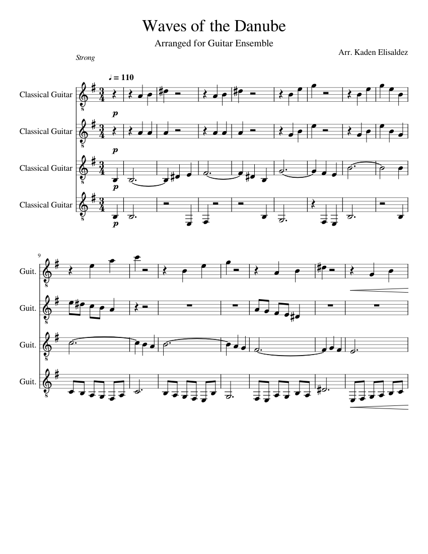Waves of the Danube Sheet music for Guitar (Mixed Quartet) | Musescore.com