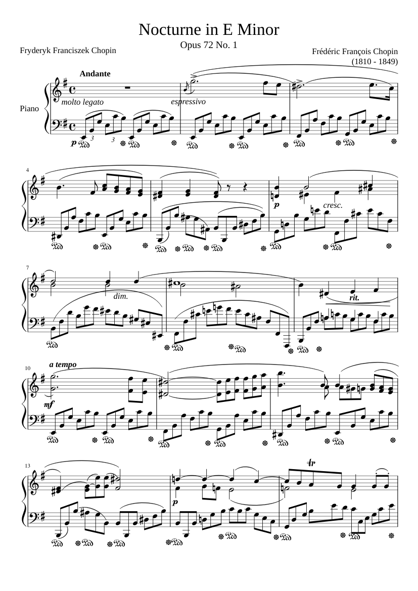Nocturne in E minor, Op.72 No.1 – Frédéric Chopin Nocturne Opus 72 No. 1 in E Minor Sheet music ...