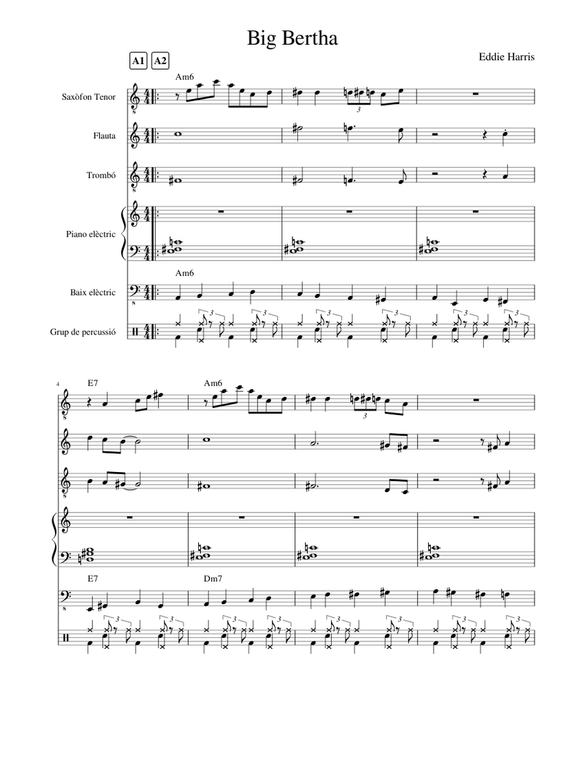 Big bertha Am Sheet music for Piano, Trombone, Flute, Saxophone tenor ...