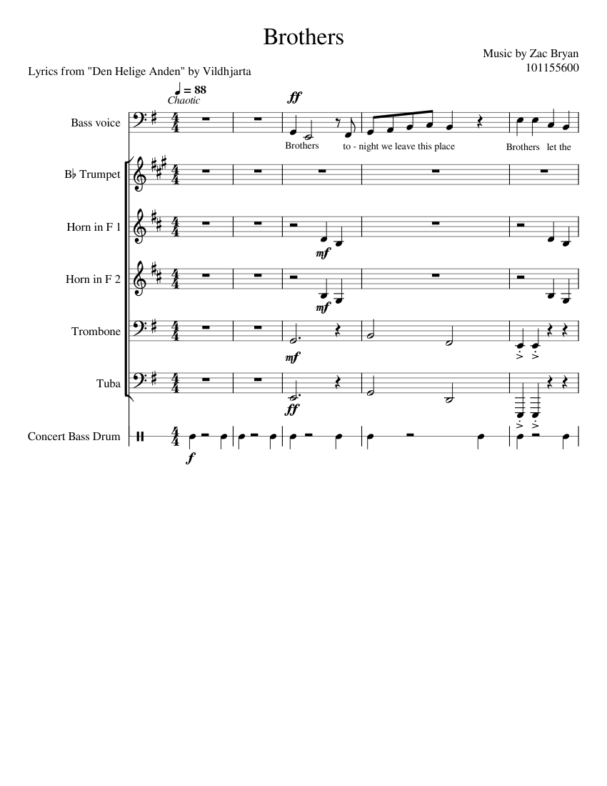 Brothers - Zac Bryan Sheet music for Trombone, Bass voice, Tuba ...