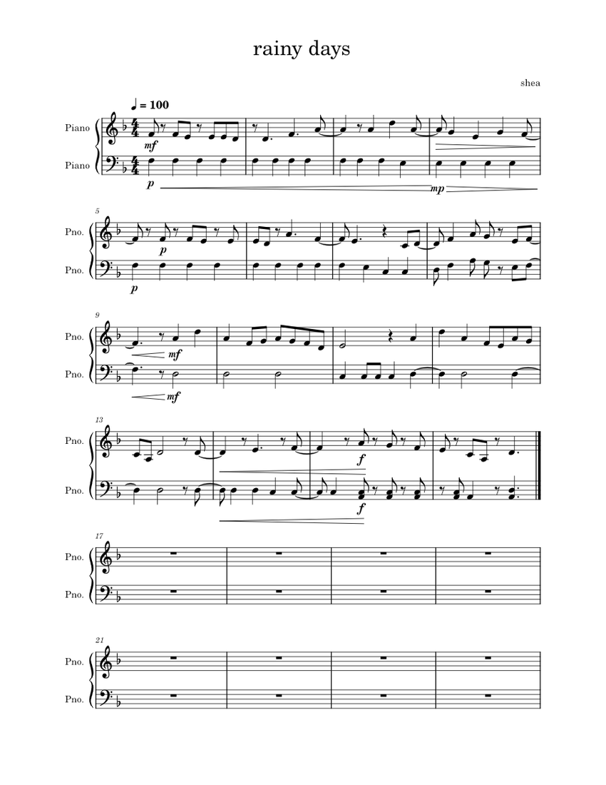 rainy days Sheet music for Piano (Piano Duo) | Musescore.com