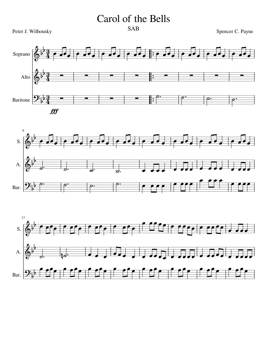 Carol of the Bells Sheet music for Soprano, Alto, Baritone (Choral ...