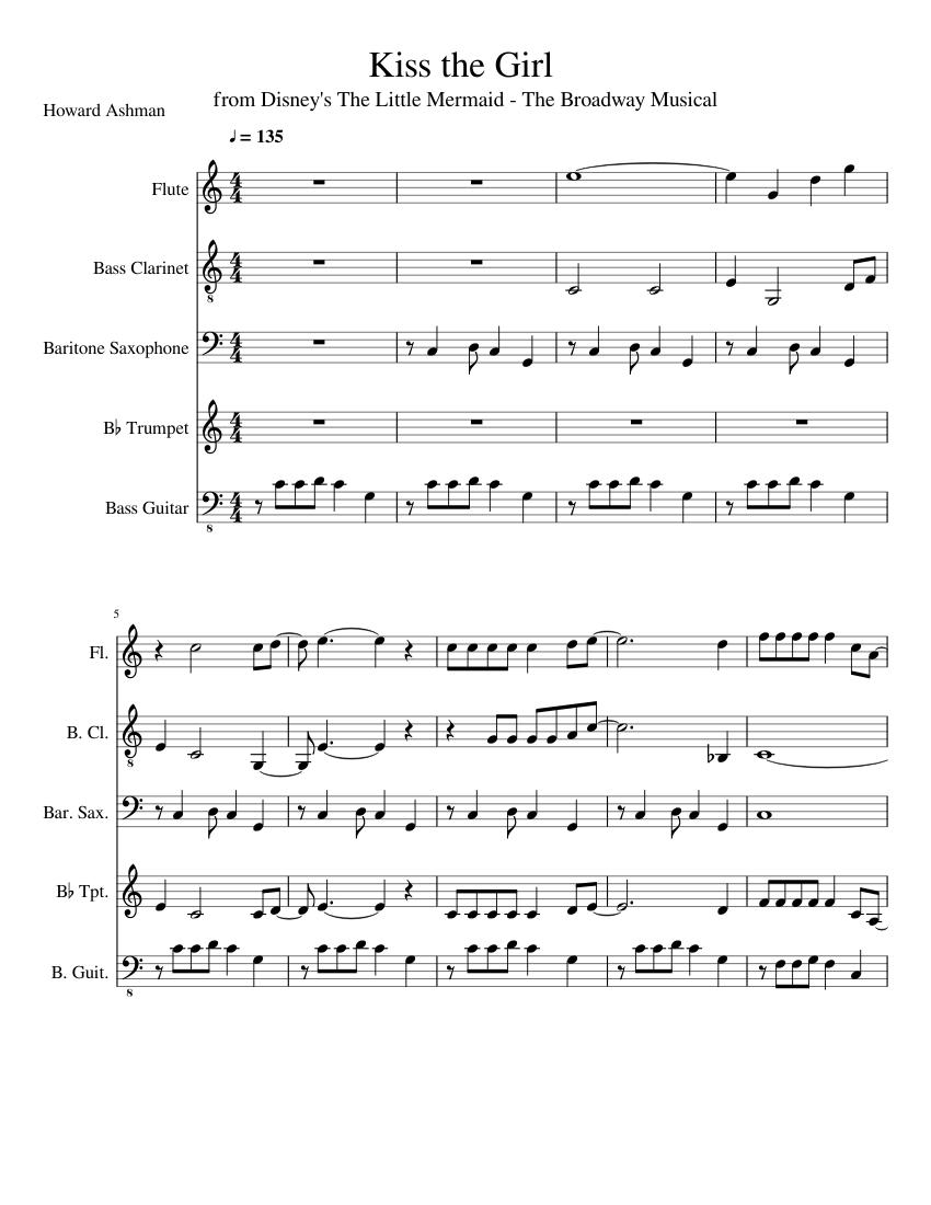 Flute Sheet Music The Little Mermaid Kiss Girls