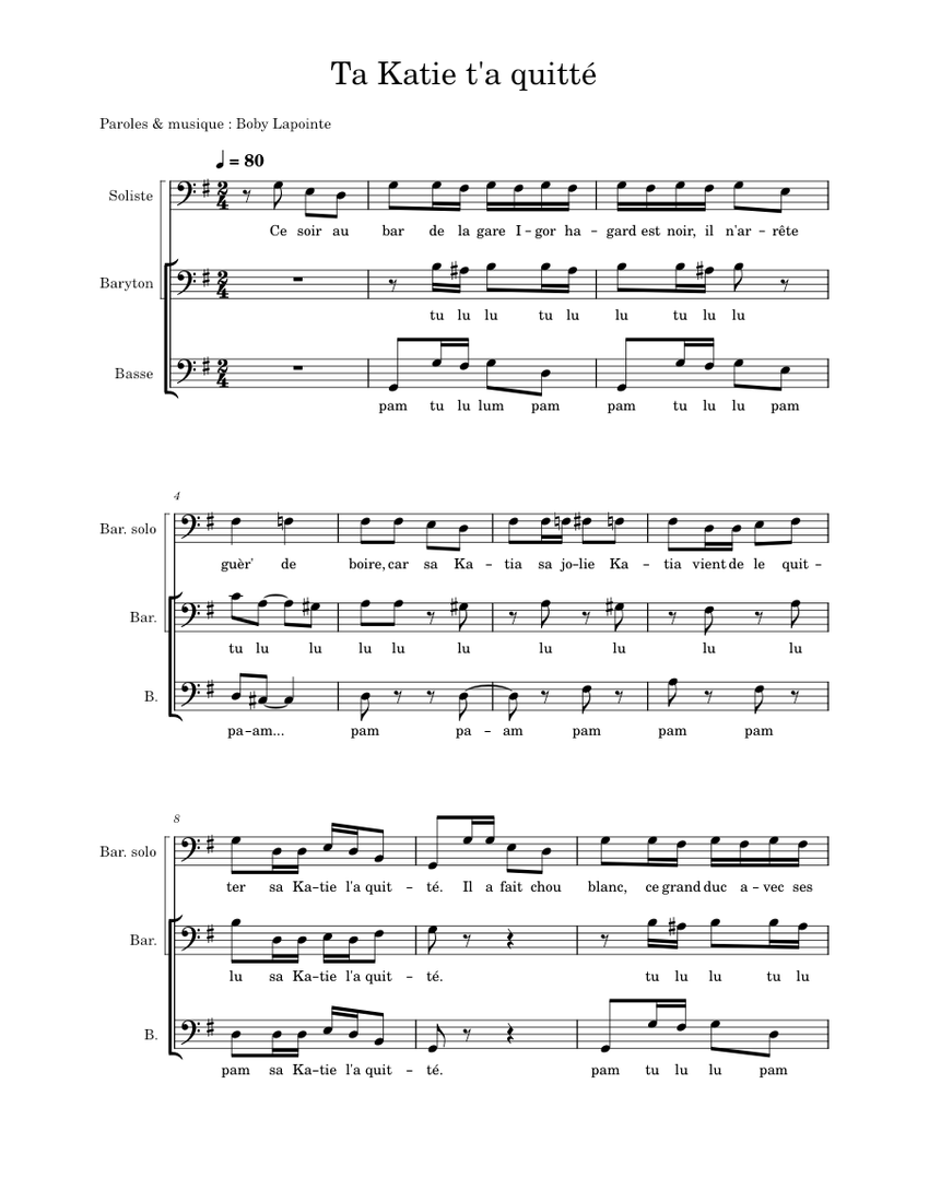 Ta Katie t'a quitté Sheet music for Bass voice, Baritone (Choral ...